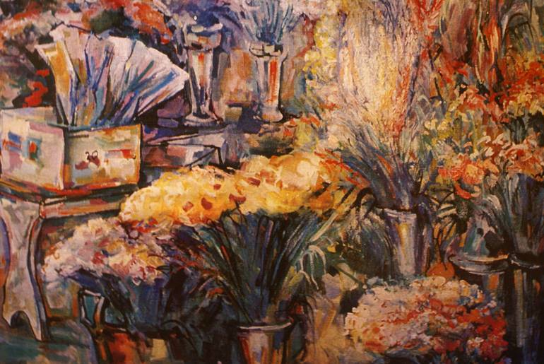 Venice flower shop Painting by Gustave Alhadeff | Saatchi Art