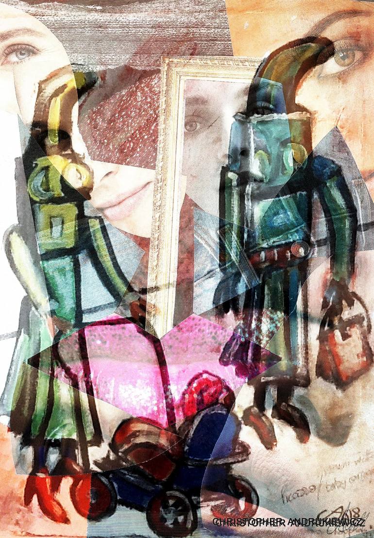 a picasso influence with pram and females pattern. Collage by christopher andrukiewicz | Saatchi Art