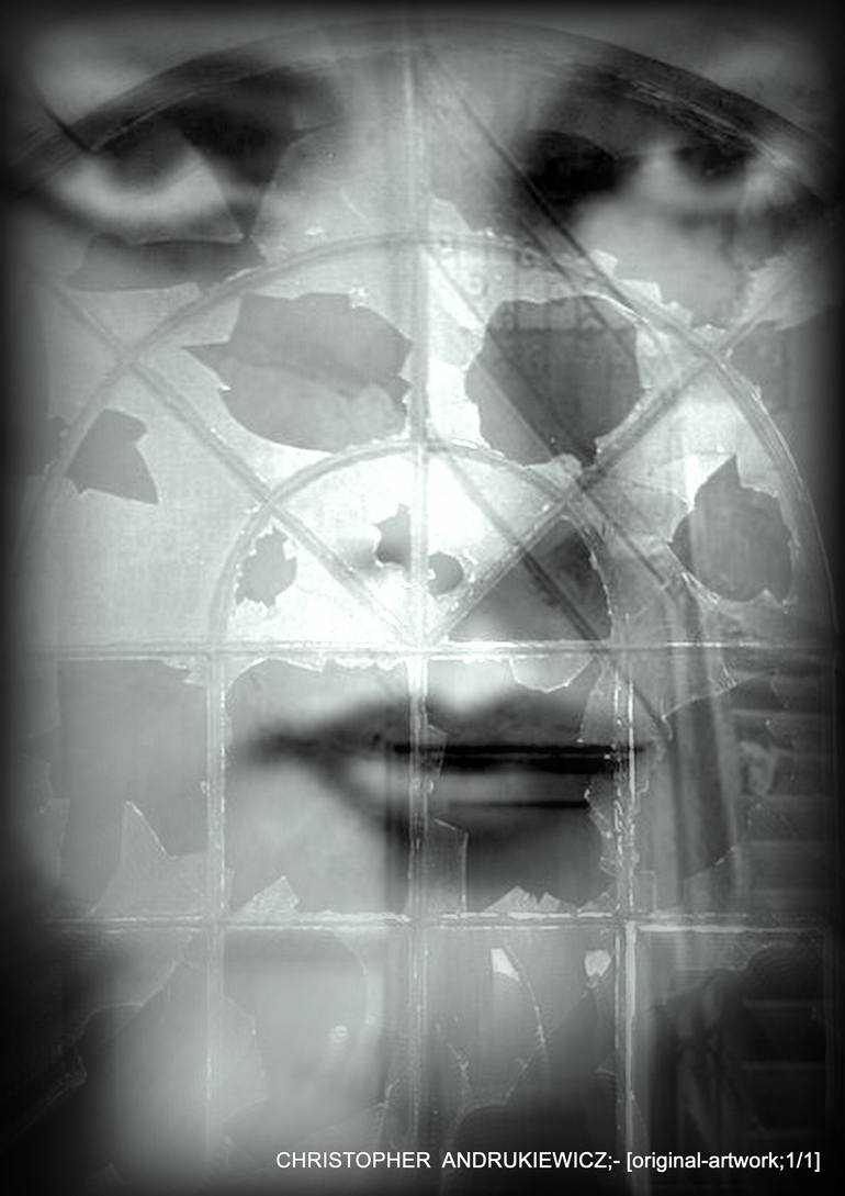 broken window and female outlook in black/white. Collage by christopher ...