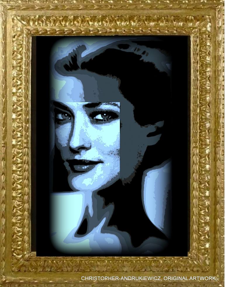 blue/black tone lady pose within a golden frame. Digital by christopher ...