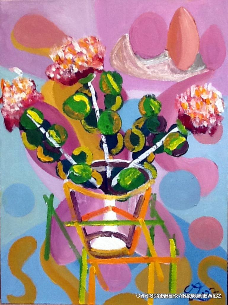 vase with flowers in a floating back round. Painting by Christopher ...