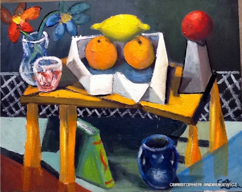 still life with table,book and vase. Painting by Christopher ...