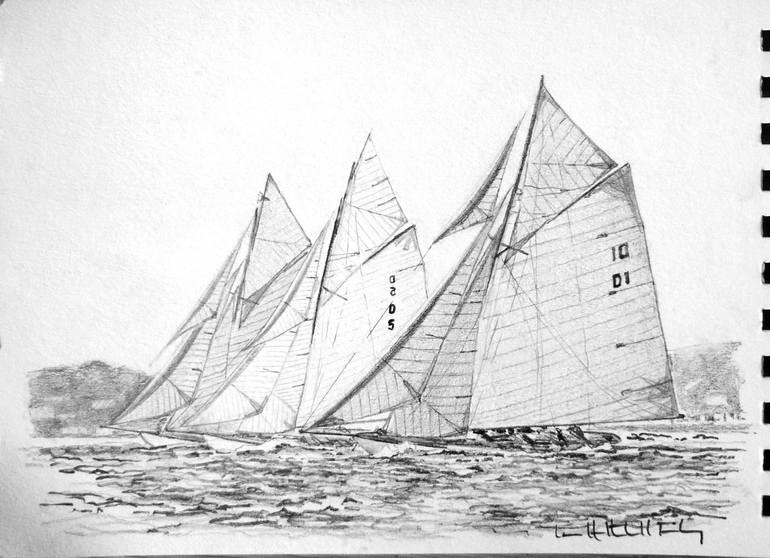 'Soon After the 15-mr Start - Mariska, Hispania & Tuiga' Drawing by Ian ...