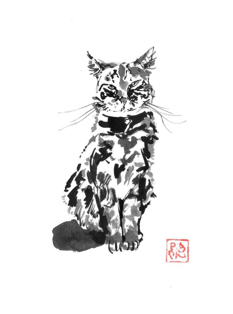 quiet cat Drawing by Pechane Sumie | Saatchi Art