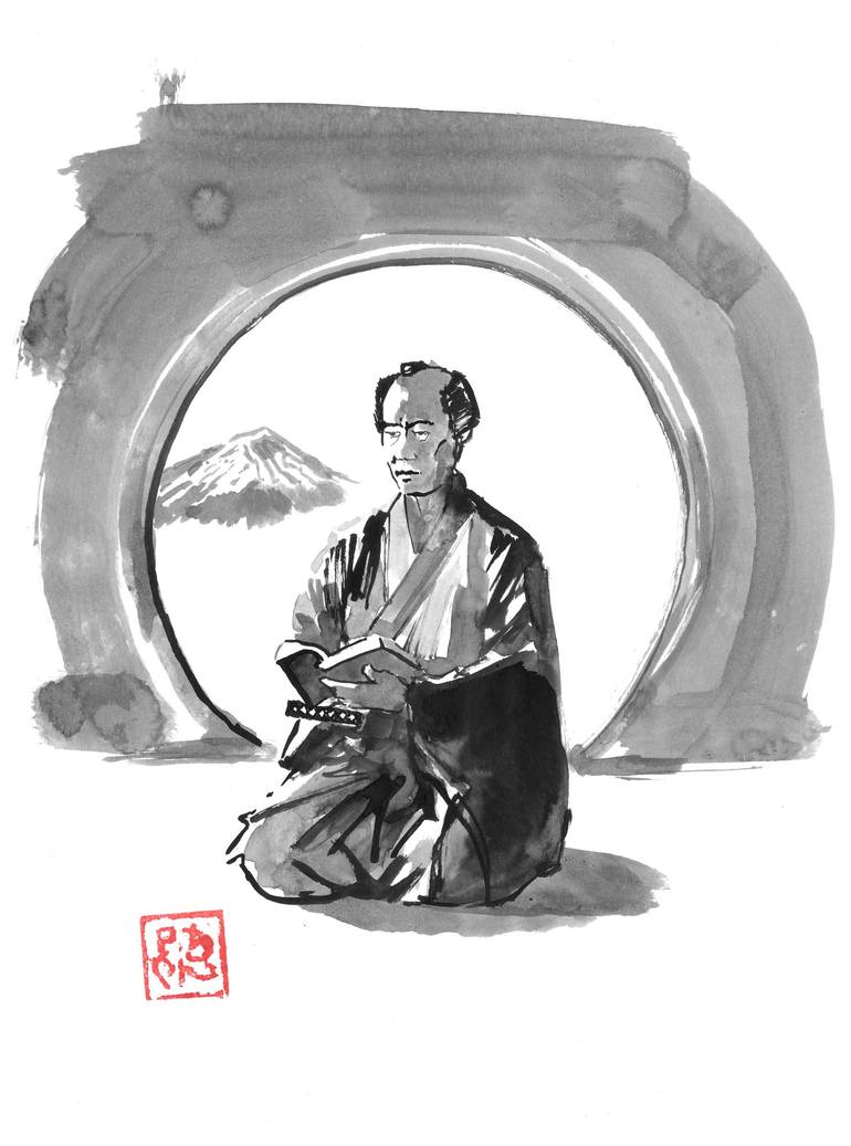 samurai reading Drawing by Pechane Sumie | Saatchi Art