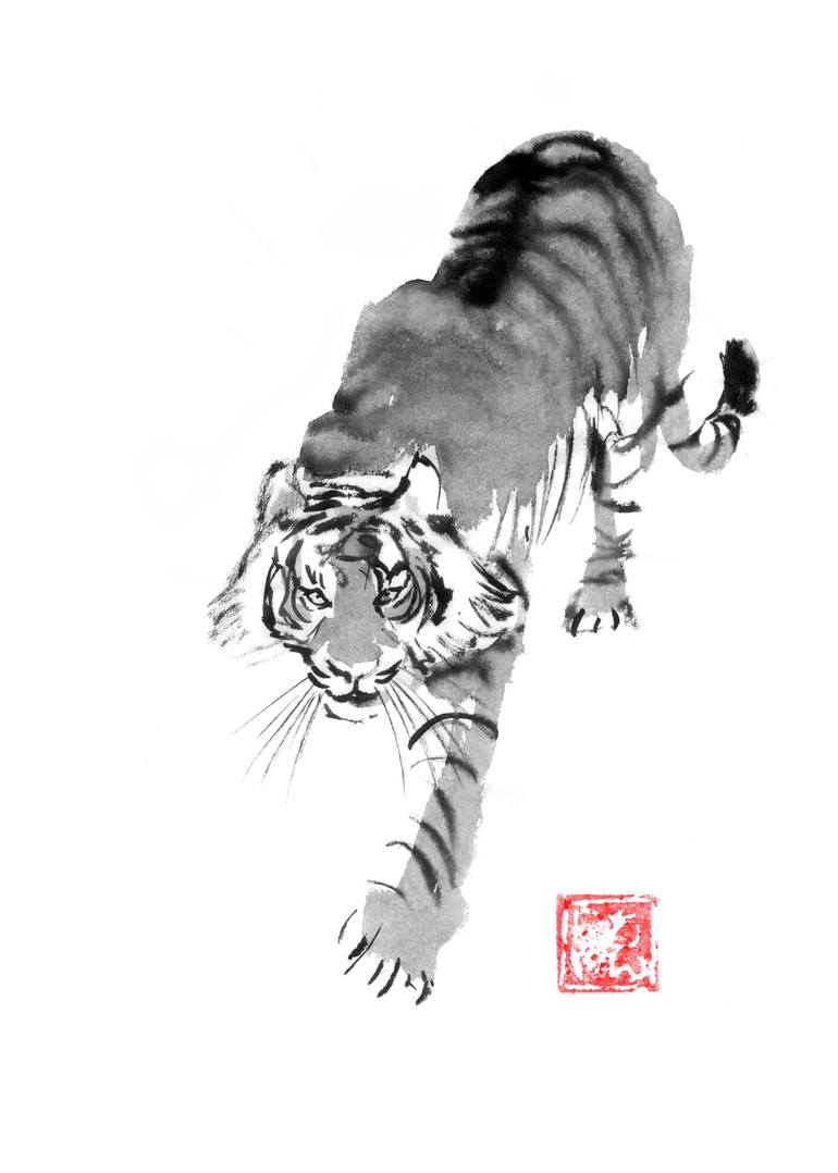 tiger 02 on thin rice paper Drawing by Pechane Sumie | Saatchi Art