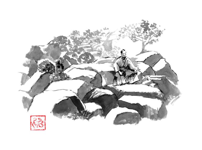 samurai on the rocks Drawing by Pechane Sumie | Saatchi Art