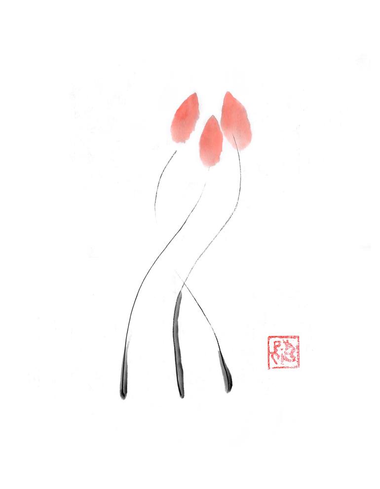 fleurs rouges (on rice paper) Drawing by Pechane Sumie | Saatchi Art