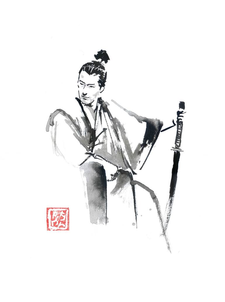 samurai seated Drawing by pechane sumie | Saatchi Art