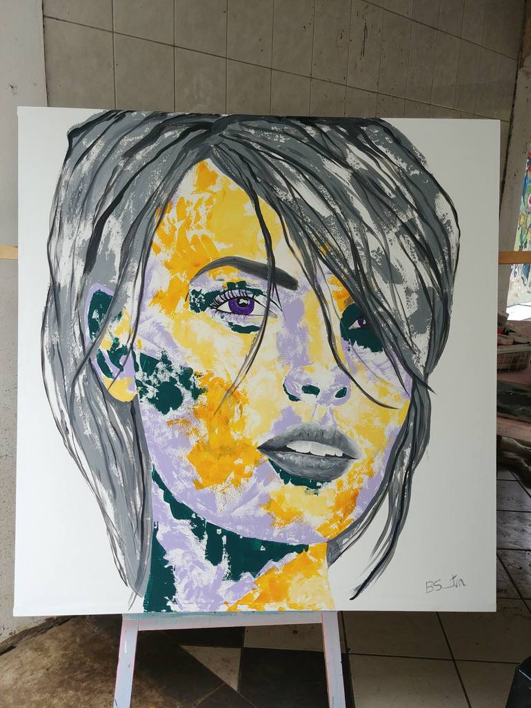 Grey and Yellow Face Painting by Bev Smith Martin | Saatchi Art