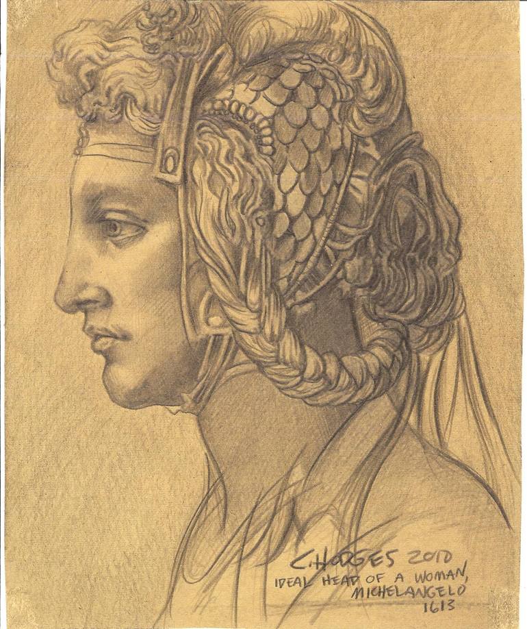 Michelangelo copy, Ideal Head of a Woman Drawing by Chris Hodges ...