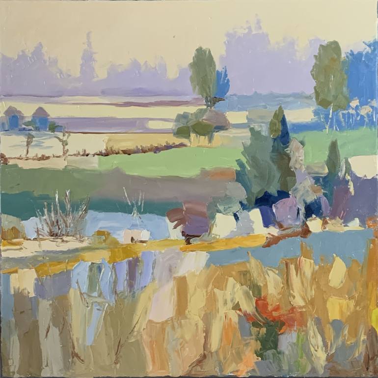 Warm light. Semi-abstract landscape. Painting by Vita Schagen | Saatchi Art