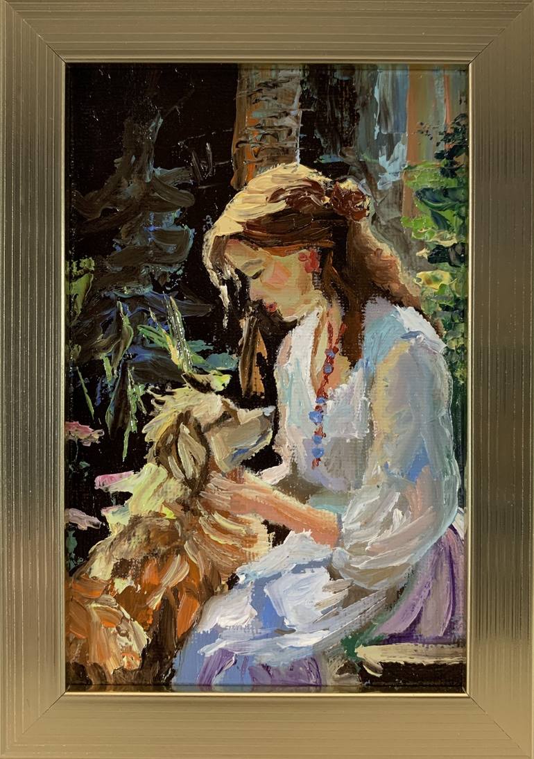 Unconditional Love. Woman with her dog. Painting by Vita Schagen ...