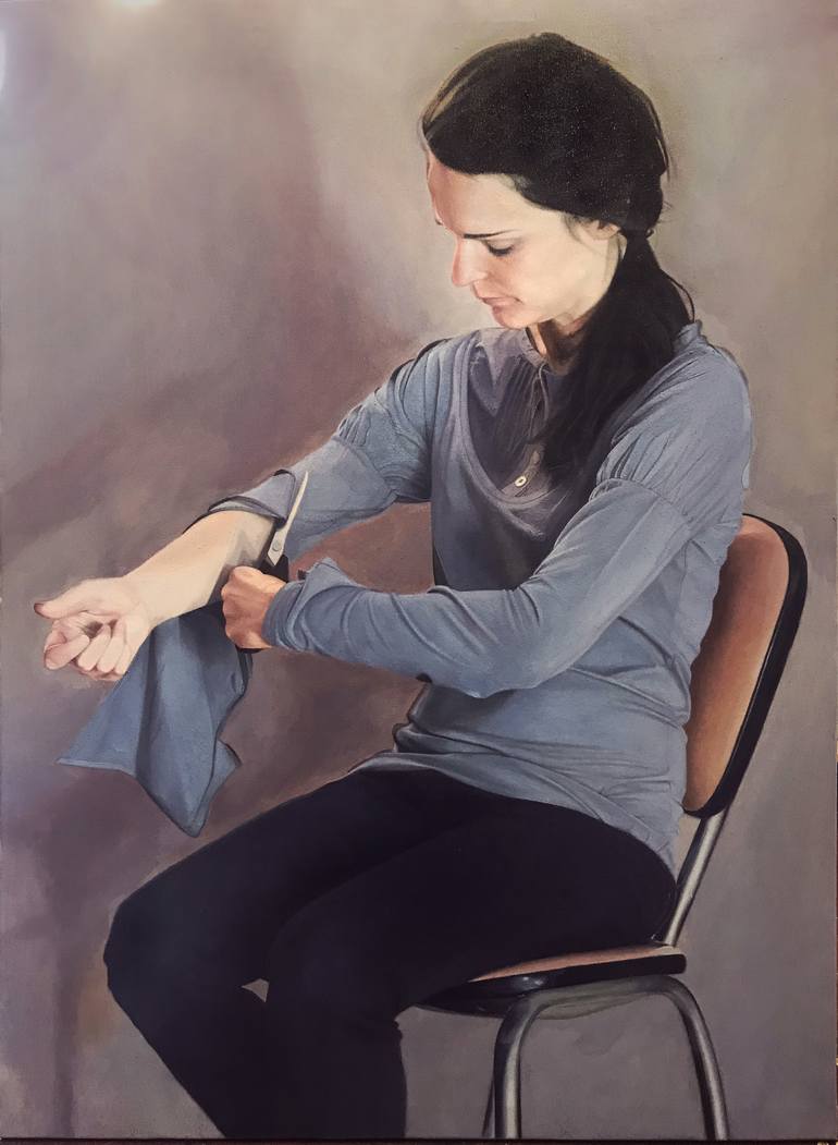 Woman with Scissors Painting by Diego Palacios | Saatchi Art