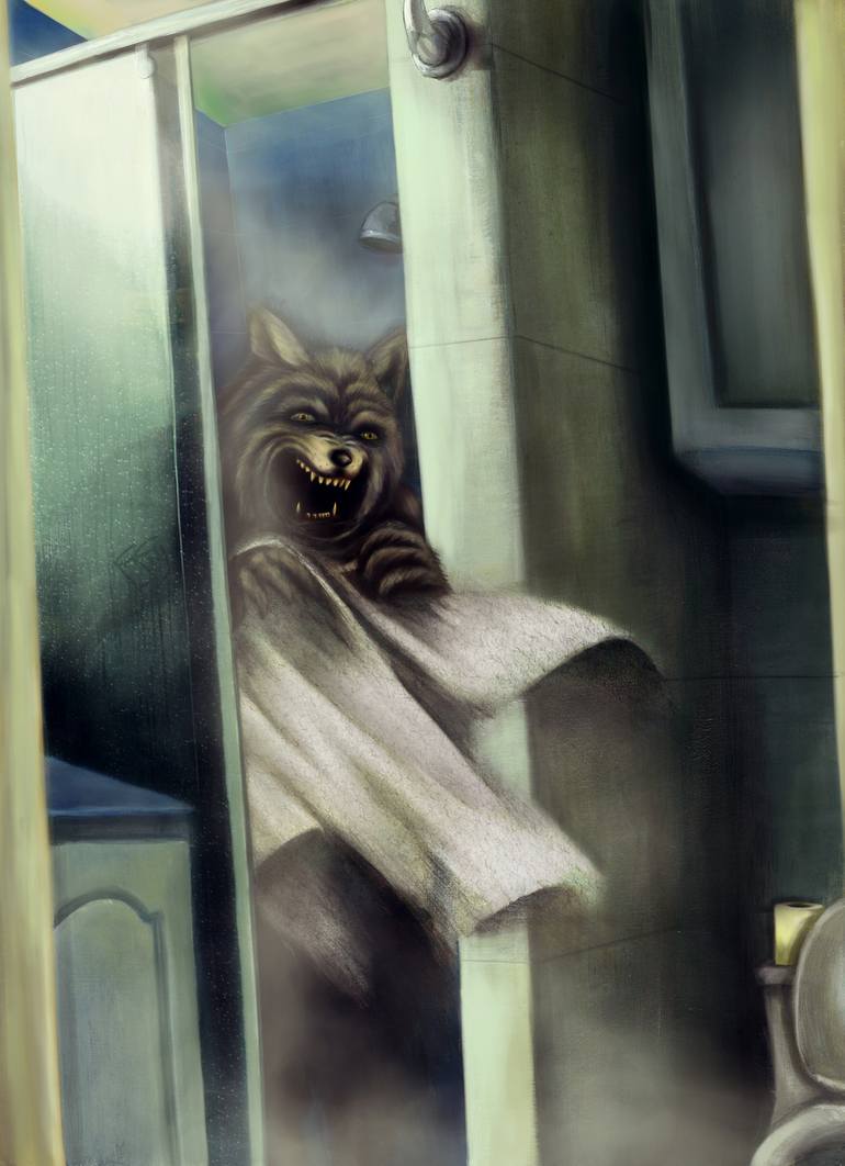 Werewolf on bath Painting by Nicolas Cardenas | Saatchi Art