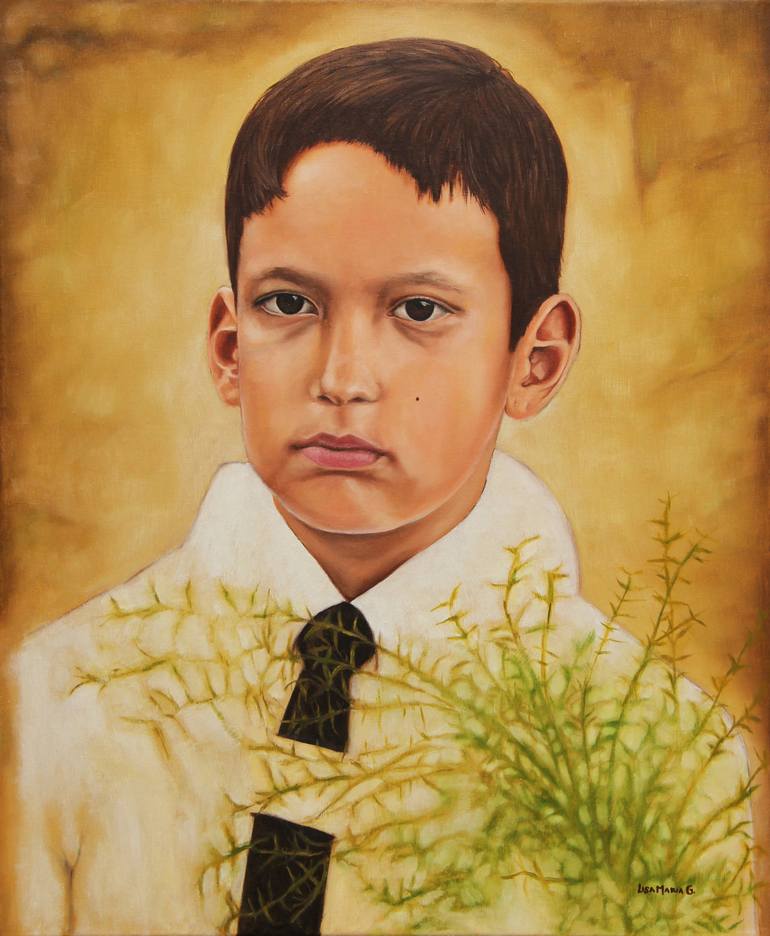 Boy and plant Painting by Lisa Guajardo | Saatchi Art