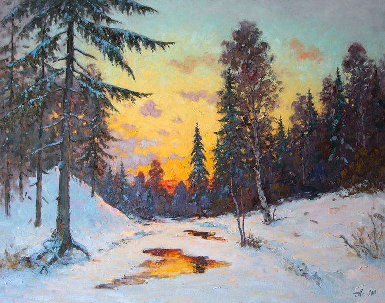 Stream. Evening Painting by Alexander Alexandrovsky | Saatchi Art