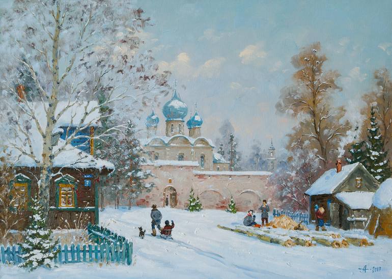 Torzhok, Russian Winter Painting by Alexander Alexandrovsky | Saatchi Art