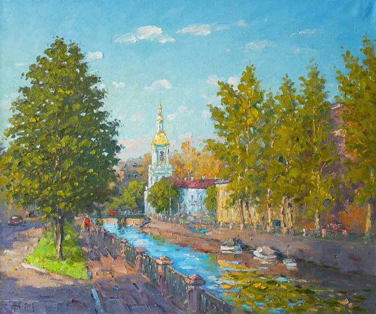 Kryukov canal, boats Painting by Alexander Alexandrovsky | Saatchi Art