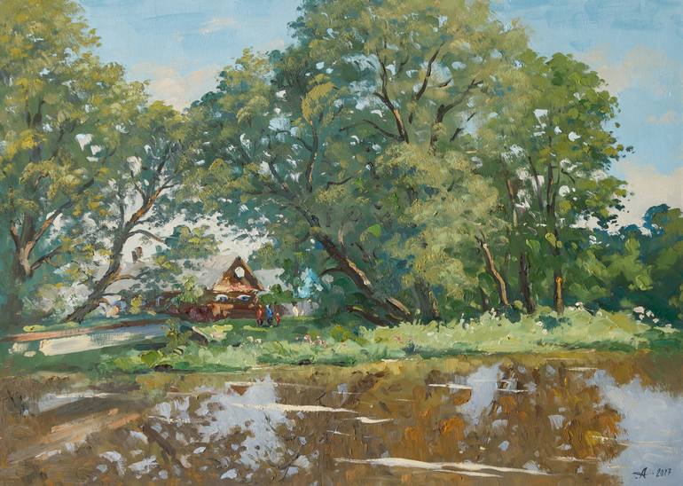 Willow on the Gray River Painting by Alexander Alexandrovsky | Saatchi Art