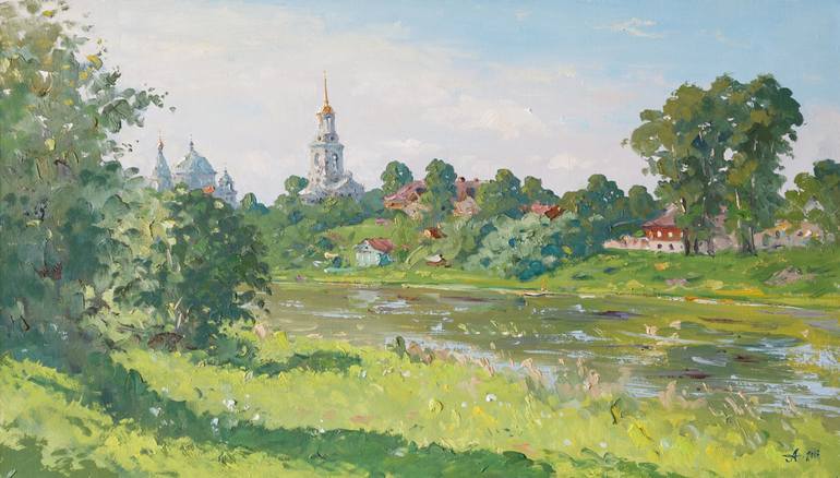 Tvertsa river, summer Painting by Alexander Alexandrovsky | Saatchi Art