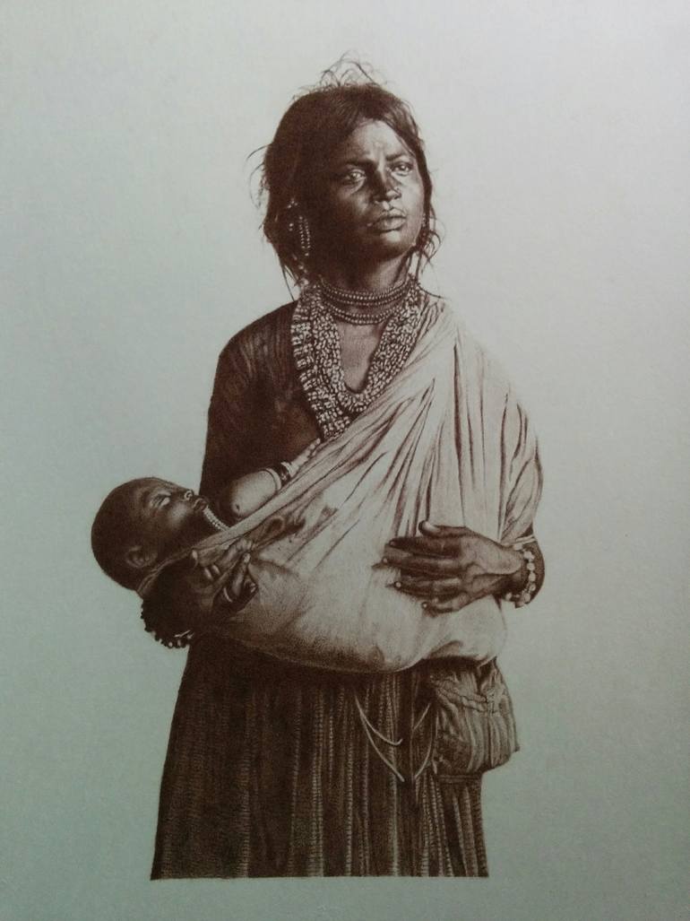 Sepia lady (Part-2) Drawing by Bindu Devasi | Saatchi Art