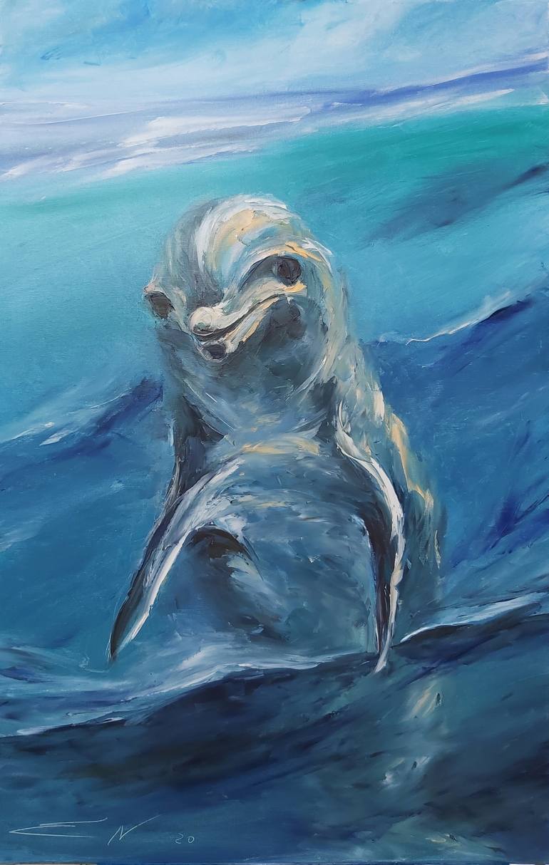 Greeting the dolphin Painting by Natalia Esanu | Saatchi Art