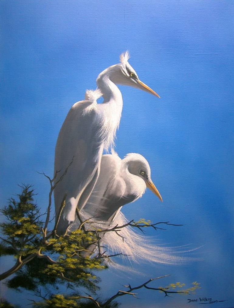 Egrets at Rest Painting by Dane Willers | Saatchi Art