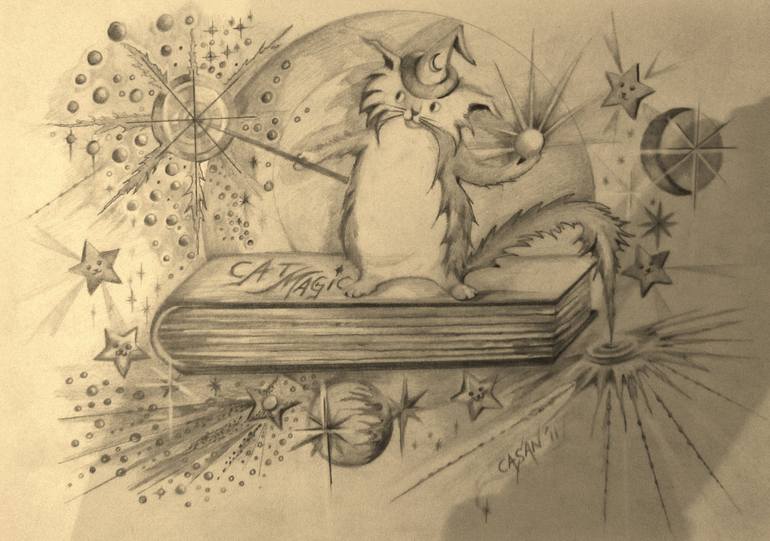 Cat Magic Drawing by Rachel Henderson | Saatchi Art