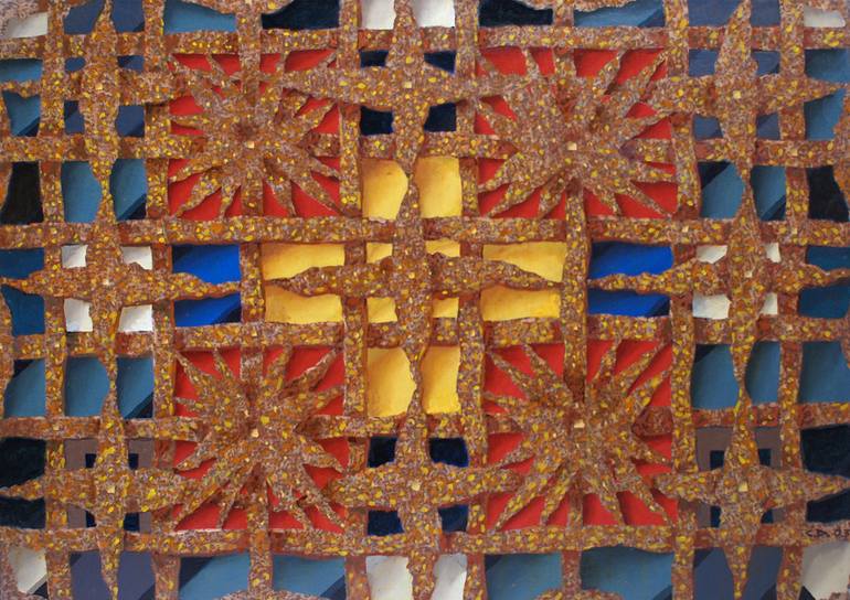 Yellow cross and red squares Painting by Sergey Dergun | Saatchi Art