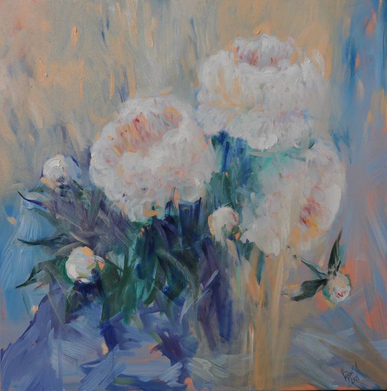 Freshness of peonies Painting by Liubomyr Khudiak | Saatchi Art