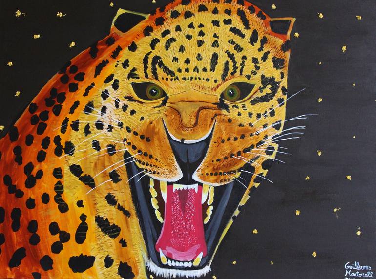 The angry leopard Painting by Guille Marto | Saatchi Art