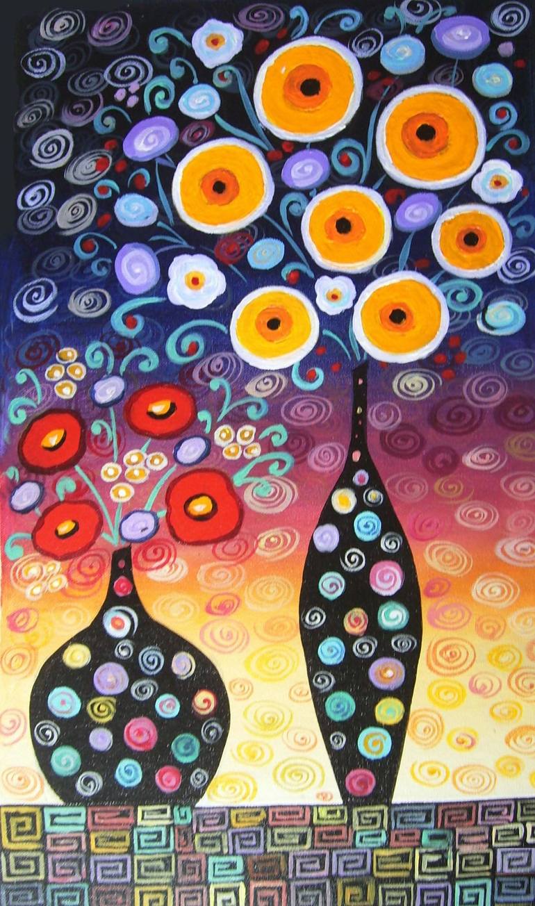 Dream Flowers & Flower Vase Painting by Debarati Sarkar | Saatchi Art