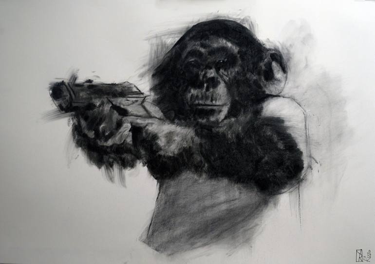 monkey with gun Drawing by Vincenzo Rizzo | Saatchi Art