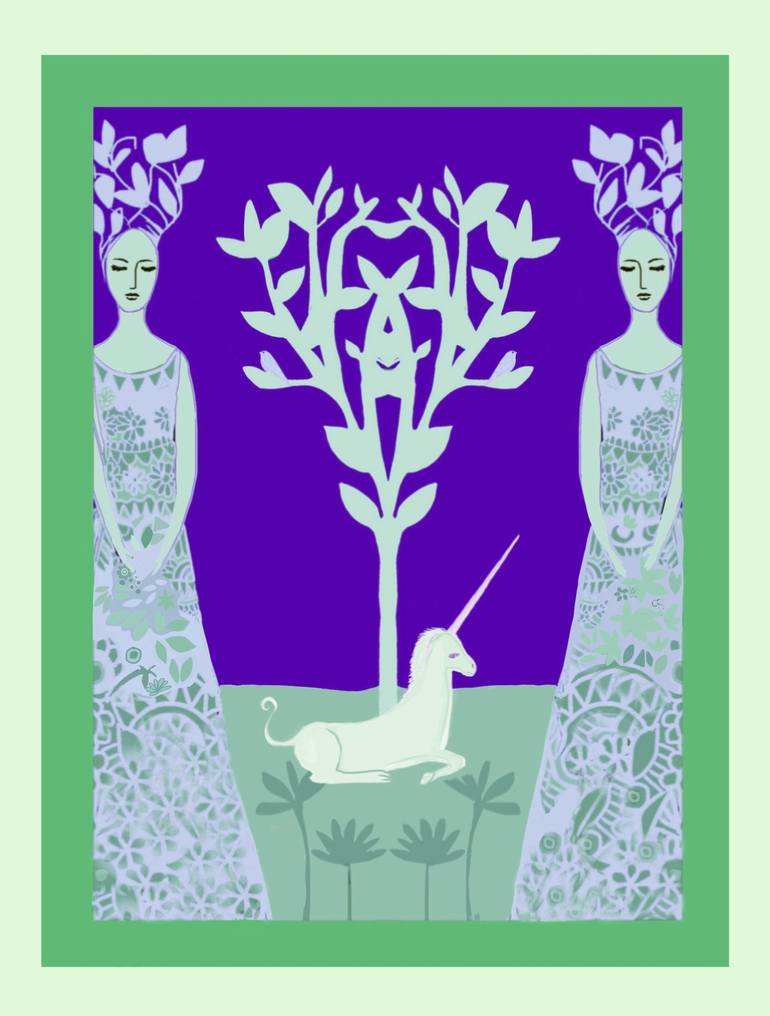 Two Women and a Unicorn Digital by Alice Lenkiewicz | Saatchi Art