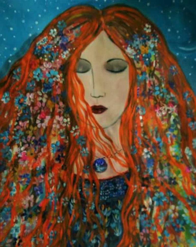 Woman with red hair and flowers. Painting by Alice Lenkiewicz | Saatchi Art