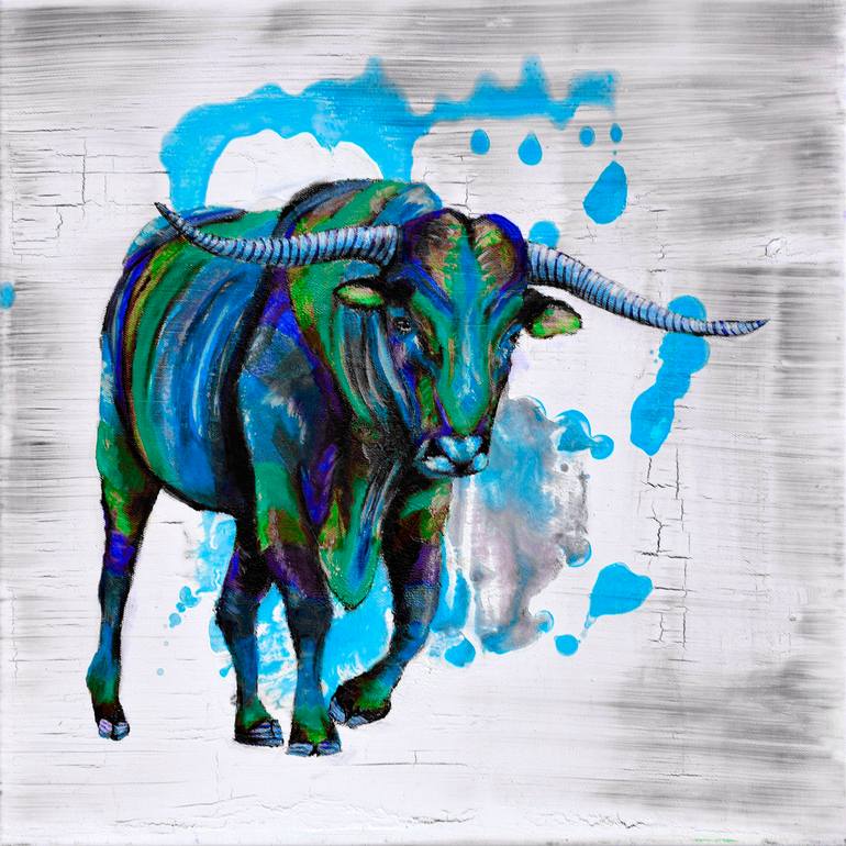 Blue Bull Painting by Raph Thomas | Saatchi Art