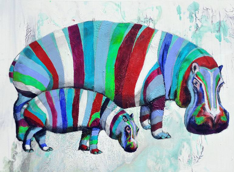 Cool Hippos Painting by Raph Thomas | Saatchi Art