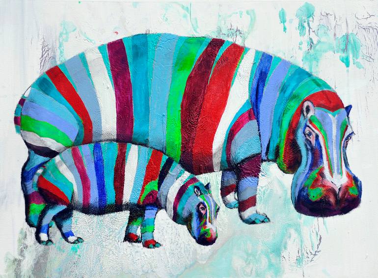 Cool Hippos Painting by Raph Thomas | Saatchi Art