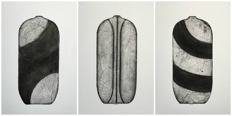 Raku Pottery Series IV Triptych Painting by Deskins Terri | Saatchi Art