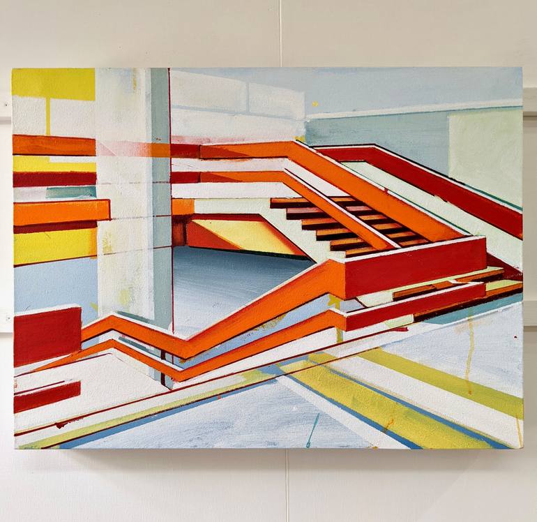 Red Stairway Painting by paul crook | Saatchi Art