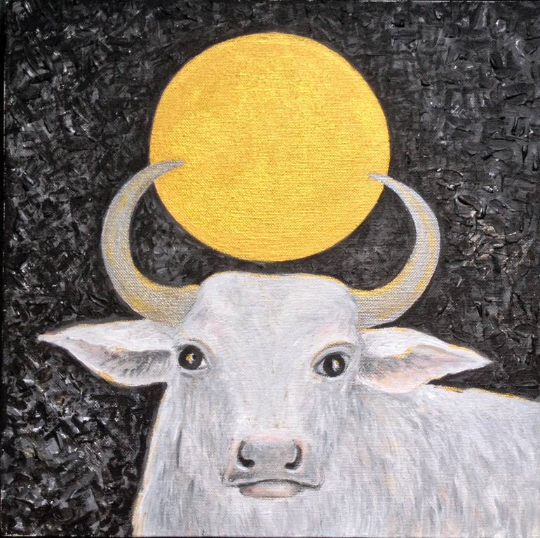 Full Moon in the Taurus horns Painting by Nir Vena | Saatchi Art