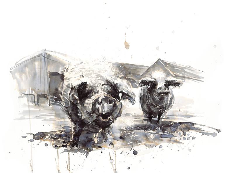 Old Major and Squealer Painting by Ros Koch | Saatchi Art