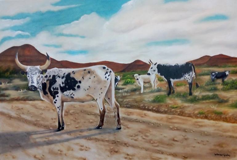 Nguni cows Painting by Werner Grebe | Saatchi Art
