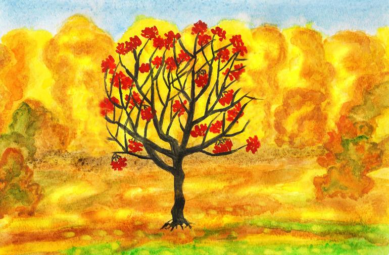Rowan (mountain ash) tree Painting by Irina Afonskaya | Saatchi Art ...