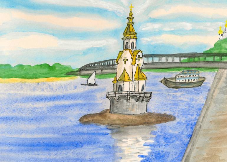 Kiev 8 church St. Nickolas on water Painting by Irina Afonskaya ...