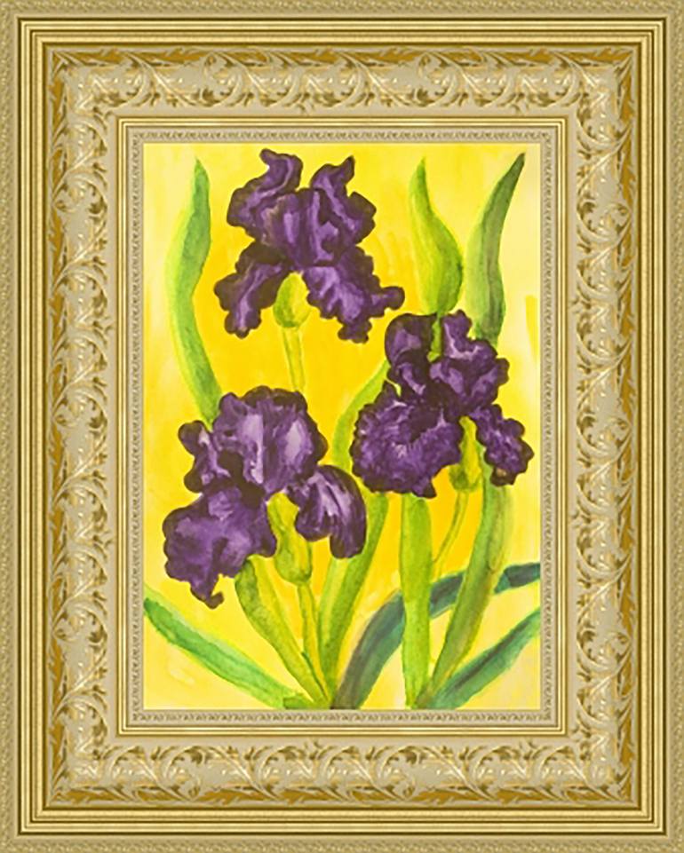 Three violet irises, watercolor Painting by Irina Afonskaya | Saatchi Art