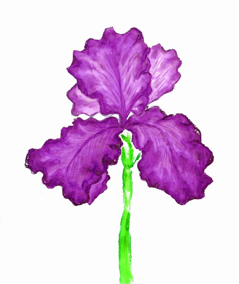 Violet iris on white Painting by Irina Afonskaya | Saatchi Art