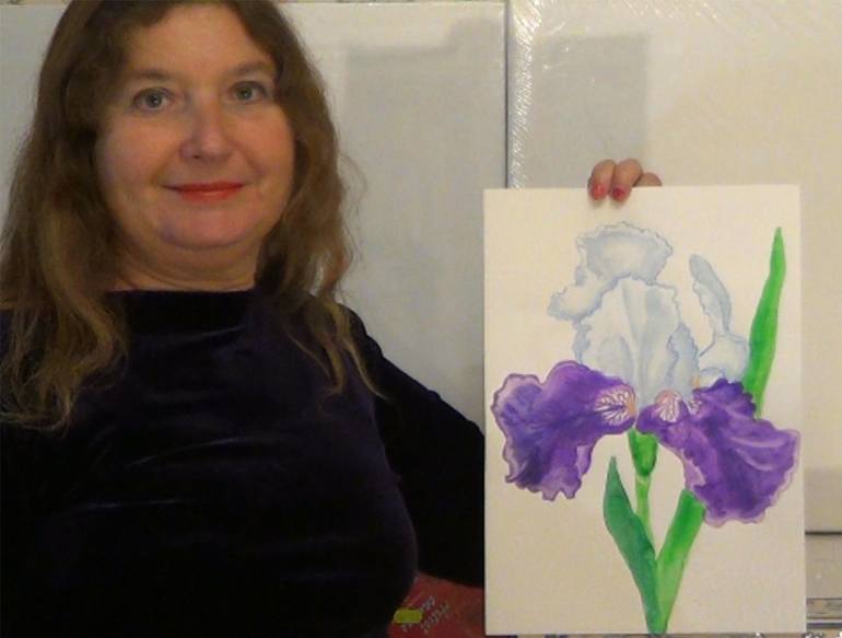 Iris in white and violet colours Painting by Irina Afonskaya | Saatchi Art