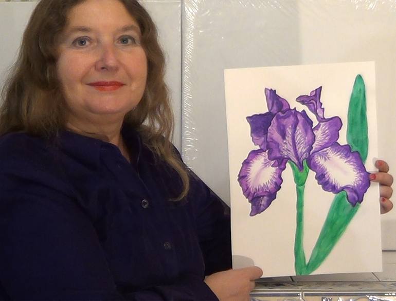 Iris in violet colour with white Painting by Irina Afonskaya | Saatchi Art